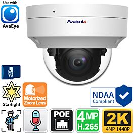 4MP Starlight Dome Security Camera with Motorized Zoom, built-in microphone