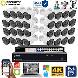 Complete 32-Channel 4K PoE Bullet Camera System, Night Vision, Mic, PoE ...