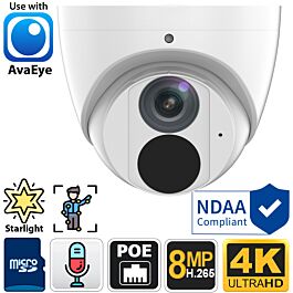 4K PoE Turret Dome IP Camera with Mic, 100ft Night Vision, Light Hunter