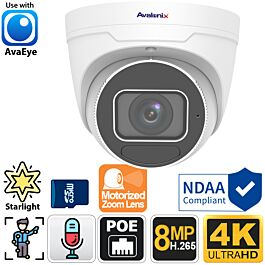 4K Starlight Turret Dome PoE Security Camera with Motorized Zoom and Mic