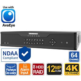 64 Channel 4K Network Video Recorder, RAID, 8 SATA HDD, AvaEye