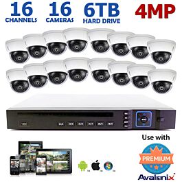 4MP 16-Channel IP Camera System, 16 4MP Dome Cameras