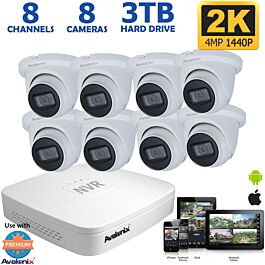 8 Channel IP NVR System, 4MP Turret Dome Cameras with Audio