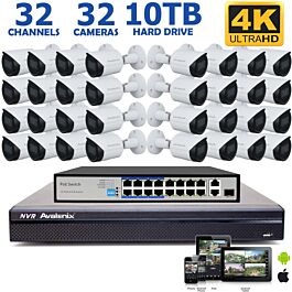 4K PoE 32 Camera 4K PoE System, 100ft Night Vision