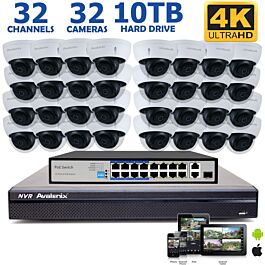 4K PoE 32 Dome Camera System, 100FT Night Vision
