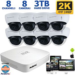 8-Channel 2K NVR System with 4MP Wide Angle Dome Cameras 100ft Night Vision